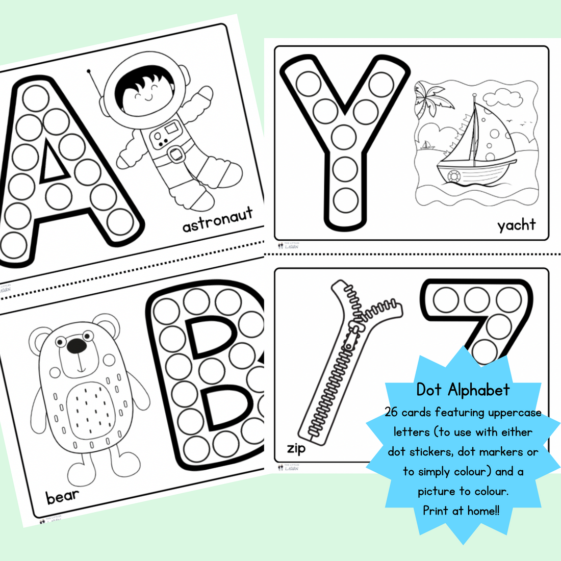 Dot Alphabet Colouring Cards – The Littles Learn