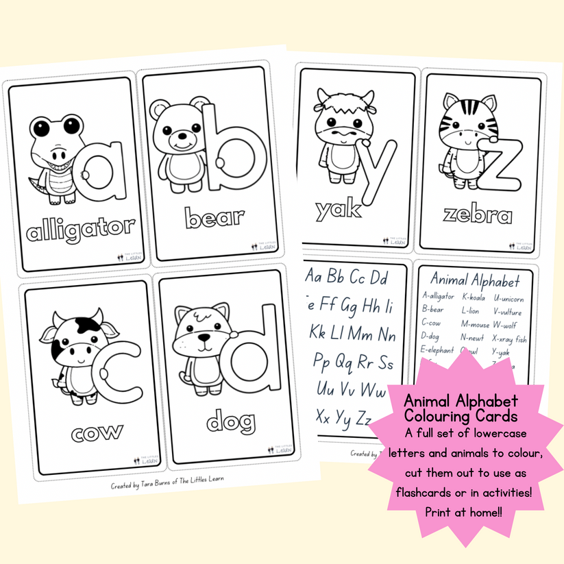 Animal Alphabet Colouring Cards – The Littles Learn